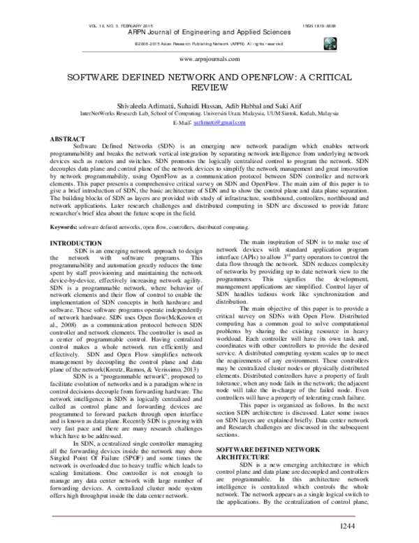 (PDF) Software defined network and openflow: A critical review