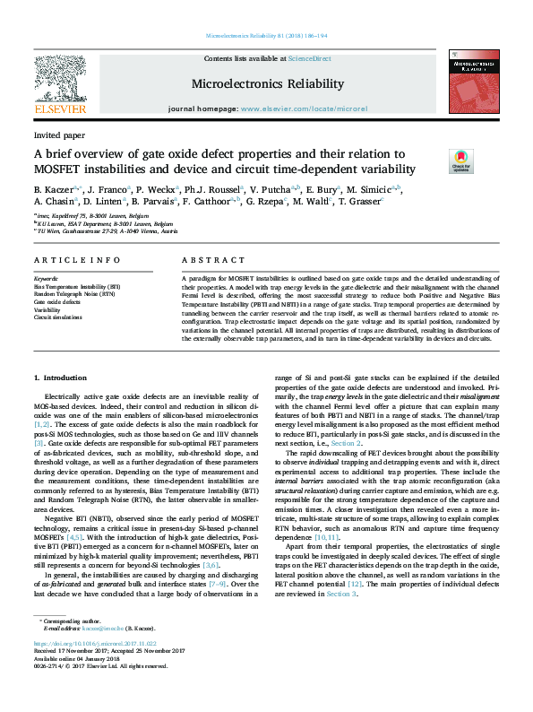 (PDF) A brief overview of gate oxide defect properties and their ...