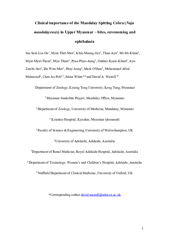(PDF) Clinical importance of the Mandalay spitting cobra (Naja ...