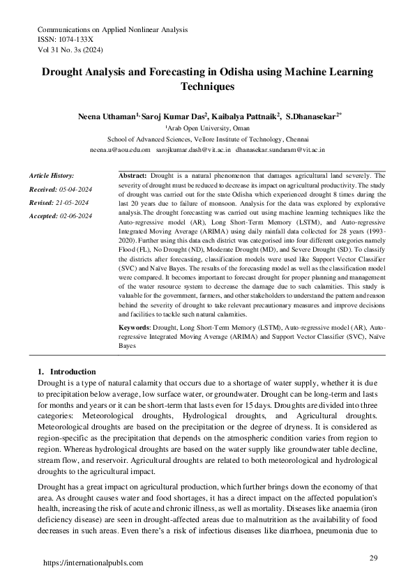 Drought Analysis And Forecasting In Odisha Using Machine Learning 1212
