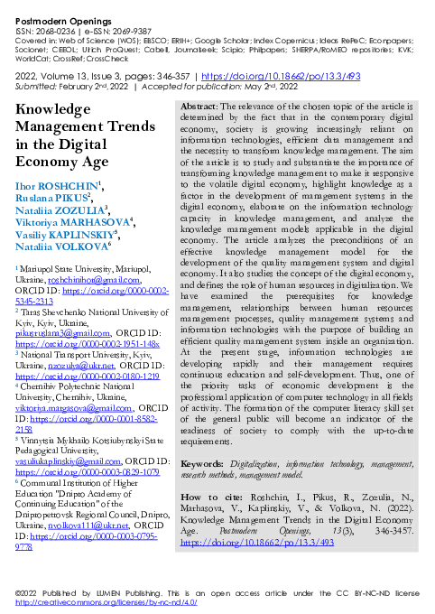 (PDF) Knowledge Management Trends in the Digital Economy Age