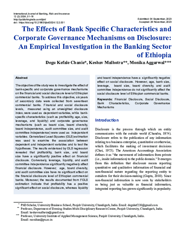 (PDF) The Effects of Bank Specific Characteristics and Corporate Governance Mechanisms on ...