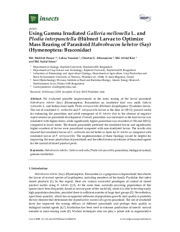 (PDF) Using Gamma Irradiated Galleria mellonella L. and Plodia interpunctella (Hübner) Larvae to ...