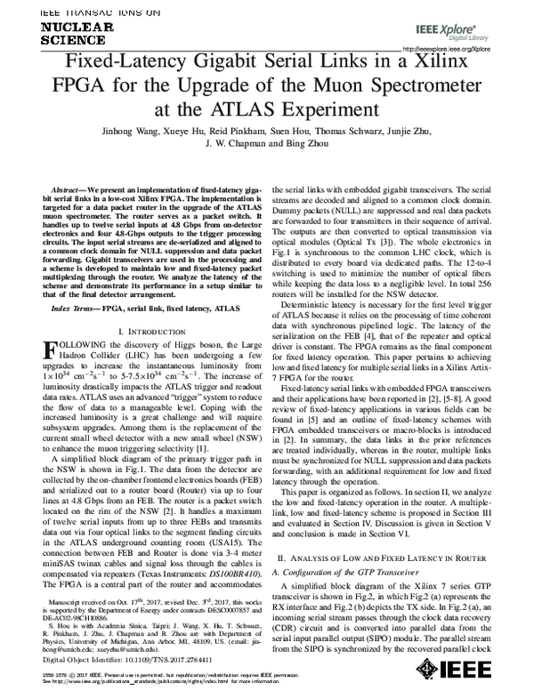 (PDF) Fixed-Latency Gigabit Serial Links in a Xilinx FPGA for the Upgrade of the Muon ...