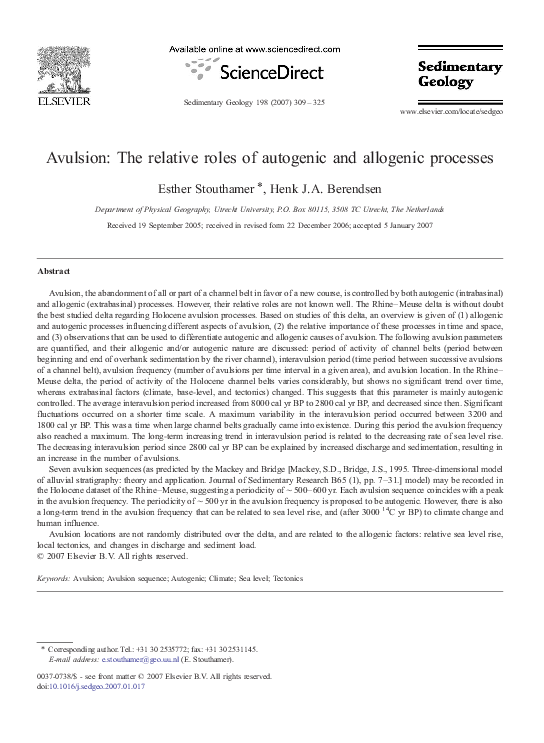 (PDF) Avulsion: The relative roles of autogenic and allogenic processes