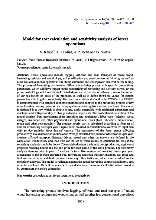(PDF) Model for cost calculation and sensitivity analysis of forest ...