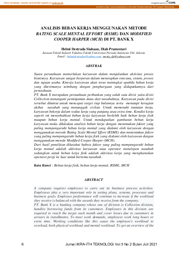 (PDF) Analisis Beban Kerja Menggunakan Metode Rating Scale Mental ...