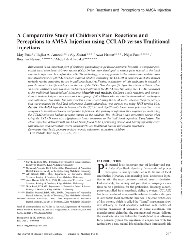 A Comparative Study of Children's Pain Reactions and Perceptions to ...