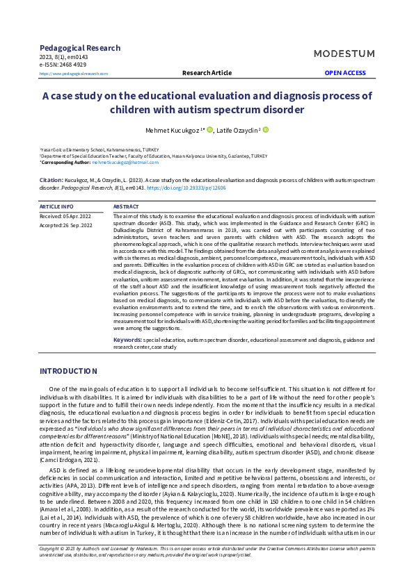 (PDF) A case study on the educational evaluation and diagnosis process of children with autism ...