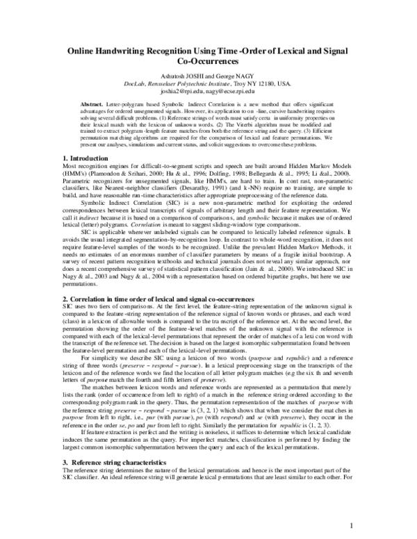 (PDF) Online handwriting recognition using time-order of lexical and ...