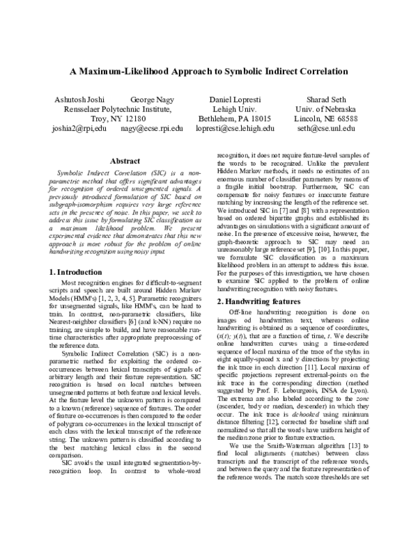 (PDF) A Maximum-Likelihood Approach to Symbolic Indirect Correlation