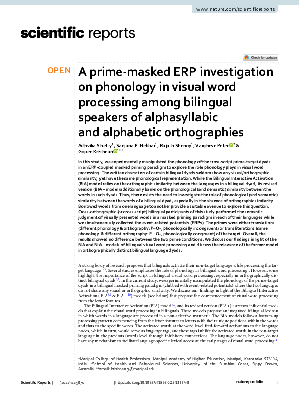 (PDF) A prime-masked ERP investigation on phonology in visual word processing among bilingual ...