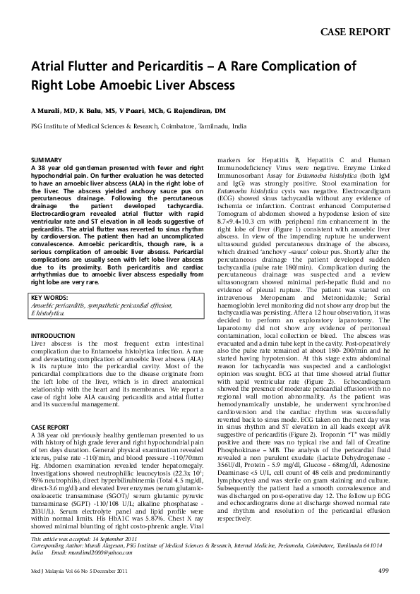 (PDF) Atrial flutter and pericarditis--a rare complication of right ...