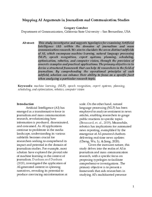 (PDF) Mapping AI Arguments in Journalism Studies