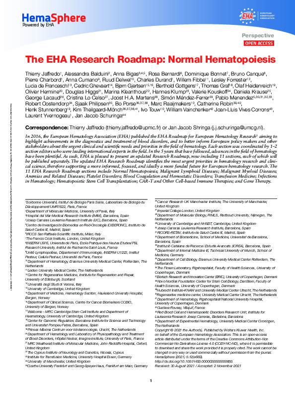 (PDF) The EHA Research Roadmap: Normal Hematopoiesis