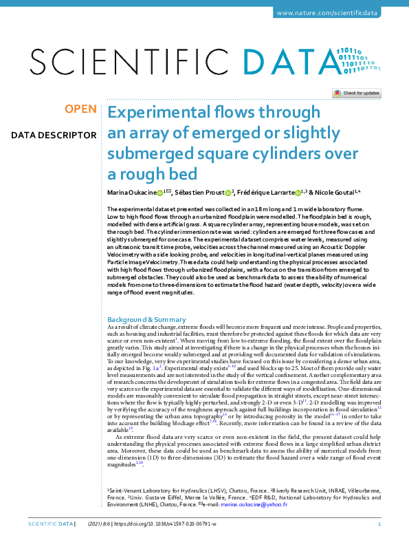 (PDF) Experimental flows through an array of emerged or slightly submerged square cylinders over ...