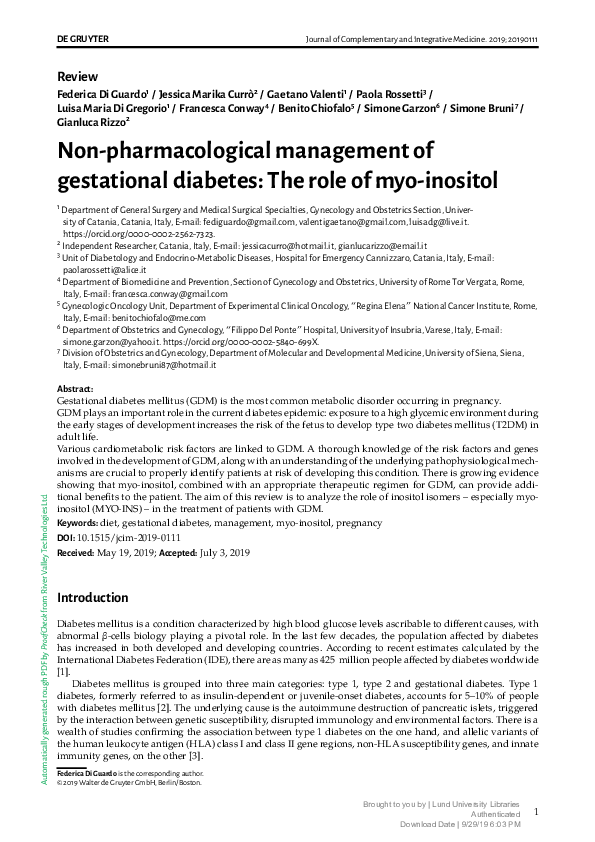 (PDF) Non-pharmacological management of gestational diabetes: The role ...