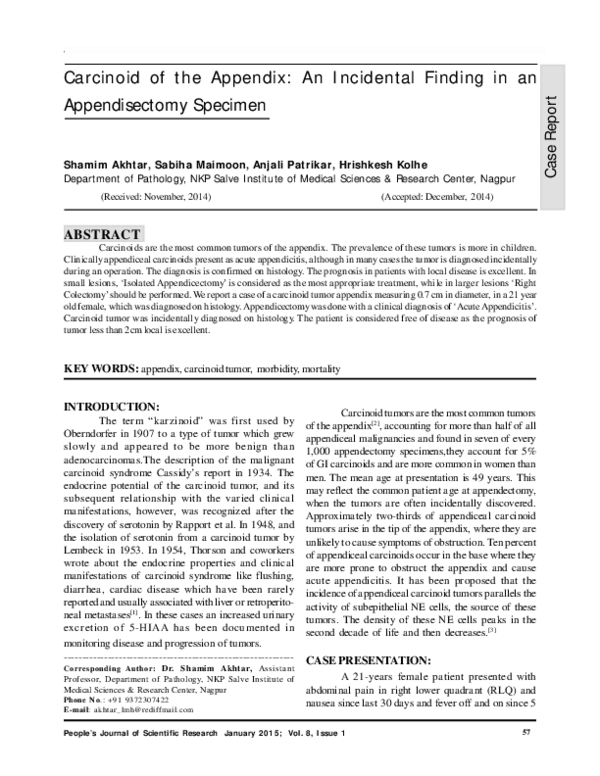 (PDF) Carcinoid of the Appendix: An Incidental Finding in an ...