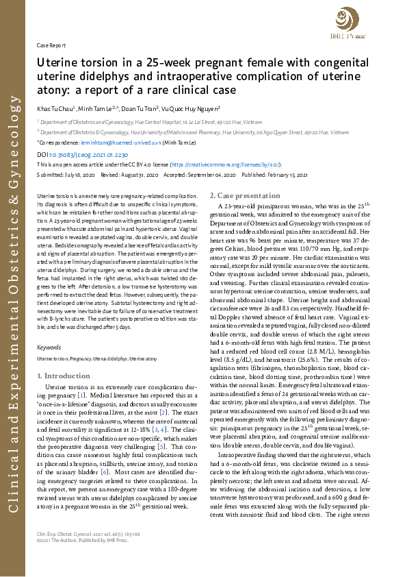Uterine torsion in a 25-week pregnant female with congenital uterine ...