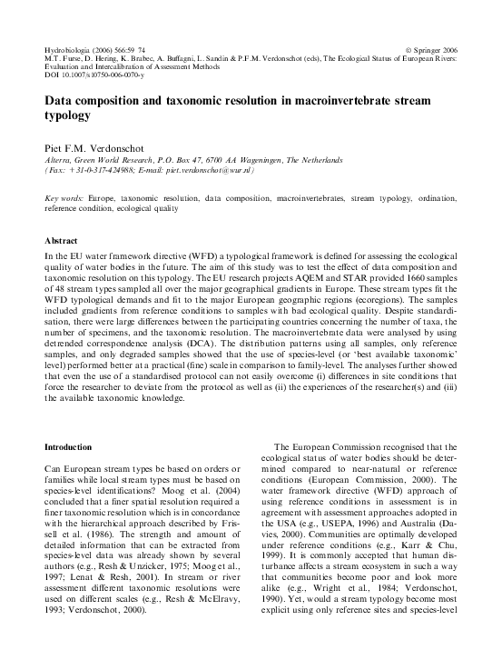 Data composition and taxonomic resolution in macroinvertebrate stream ...