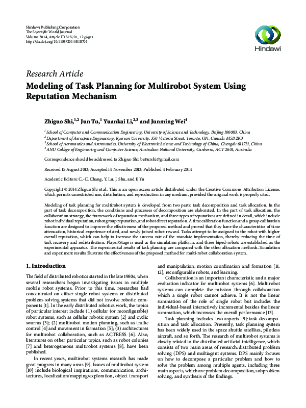 (PDF) Modeling of task planning for multirobot system using reputation ...