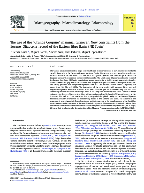 (PDF) The age of the “Grande Coupure” mammal turnover: New constraints ...
