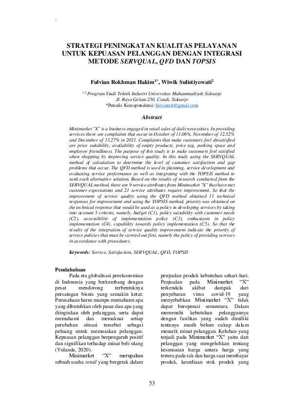 (PDF) Strategi Peningkatan Kualitas Pelayanan Untuk Kepuasan Pelanggan Dengan Integrasi Metode ...