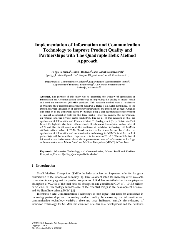 (PDF) Implementation of Information and Communication Technology to Improve Product Quality and ...