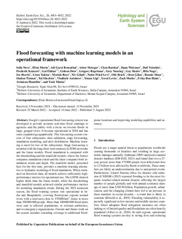 (PDF) Flood forecasting with machine learning models in an operational framework