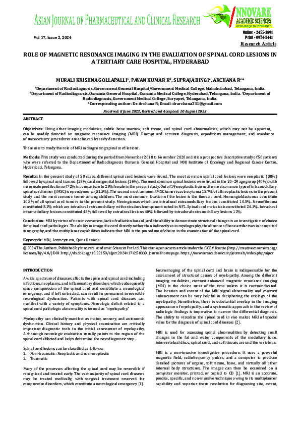 (PDF) ROLE OF MAGNETIC RESONANCE IMAGING IN THE EVALUATION OF SPINAL ...