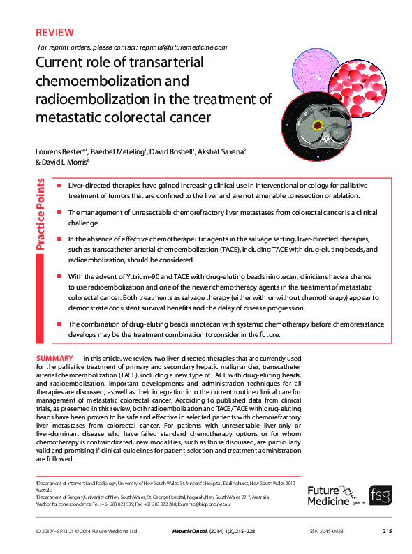 (PDF) Current role of transarterial chemoembolization and radioembolization in the treatment of ...