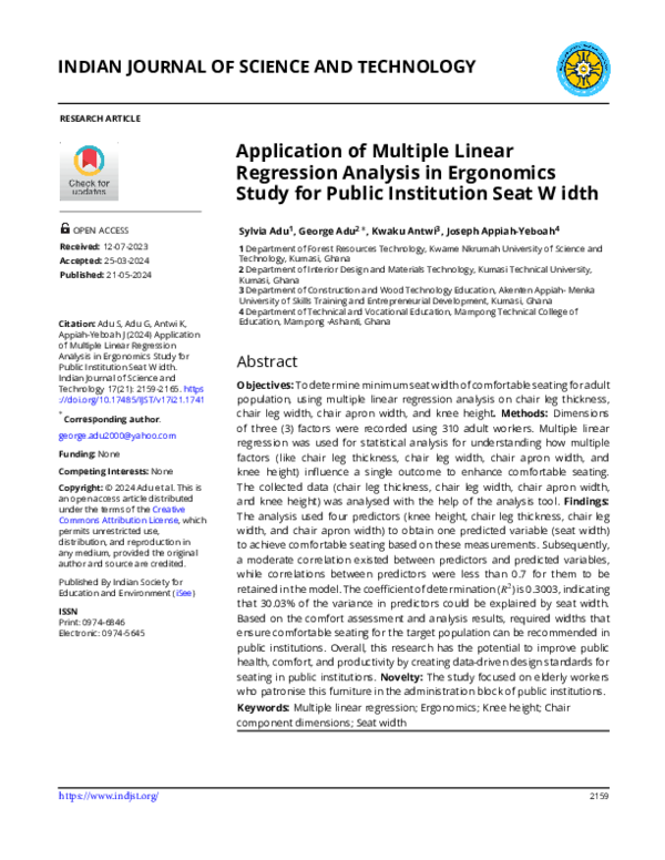 (PDF) Application of Multiple Linear Regression Analysis in Ergonomics Study for Public ...