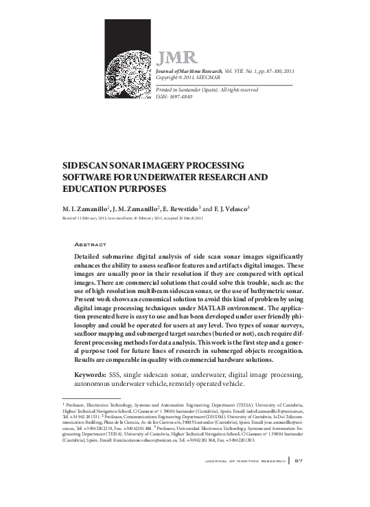 Pdf Sidescan Sonar Imagery Processing Software For Underwater Research