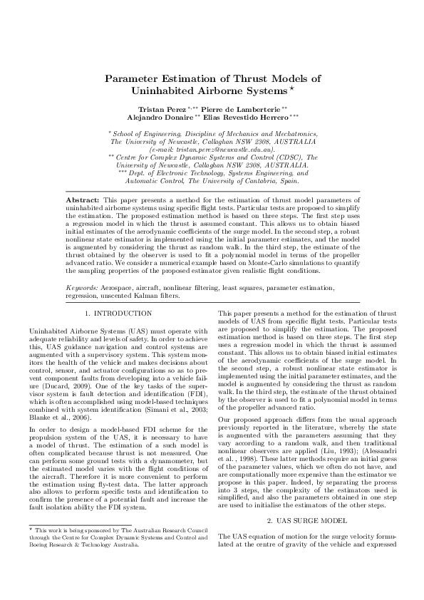 (PDF) Parameter Estimation of Thrust Models of Uninhabited Airborne Systems