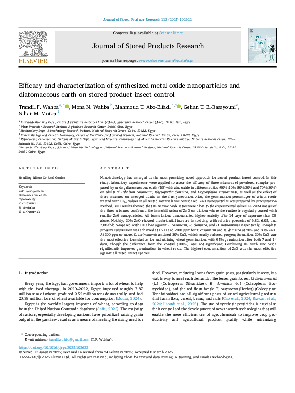 (PDF) Efficacy and characterization of synthesized metal oxide nanoparticles and diatomaceous ...
