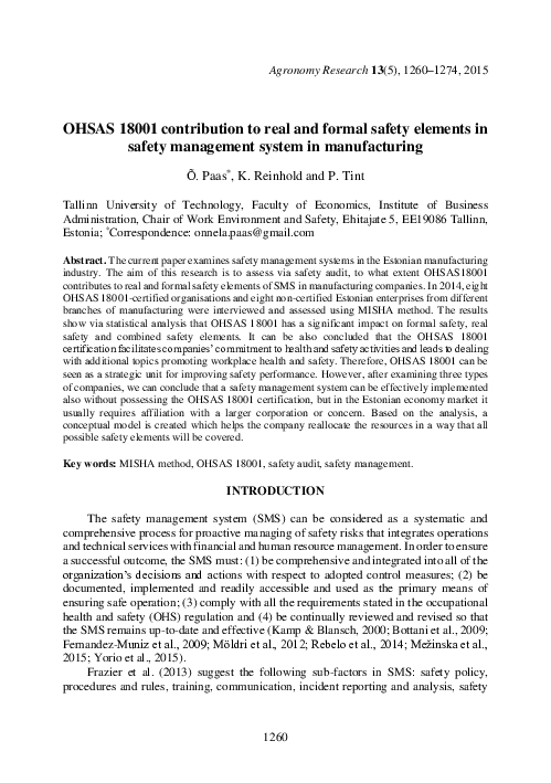 (PDF) OHSAS 18001 contribution to real and formal safety elements in ...