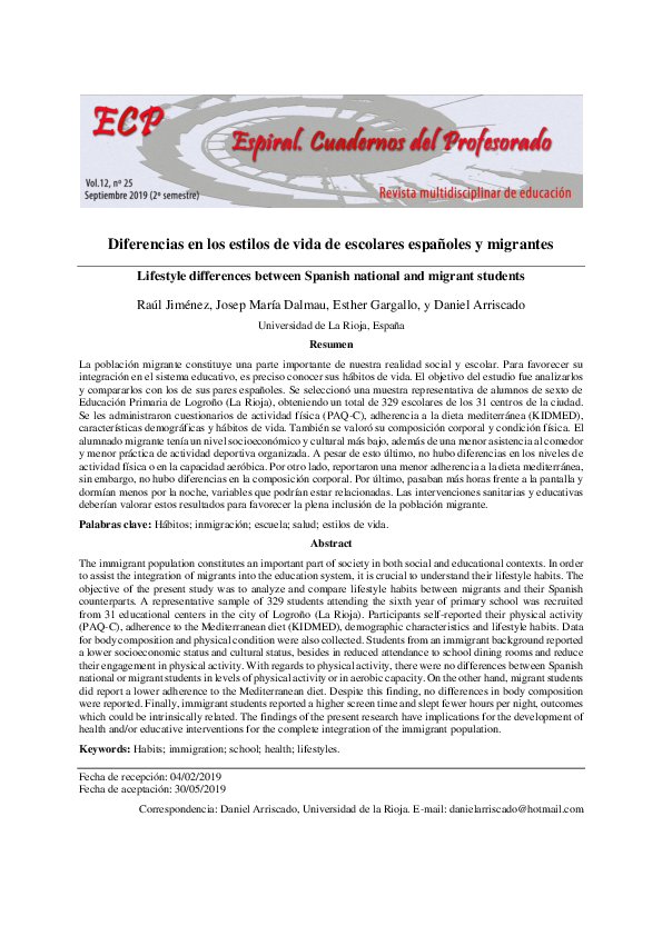 (PDF) Diferencias en los estilos de vida de escolares españoles y ...