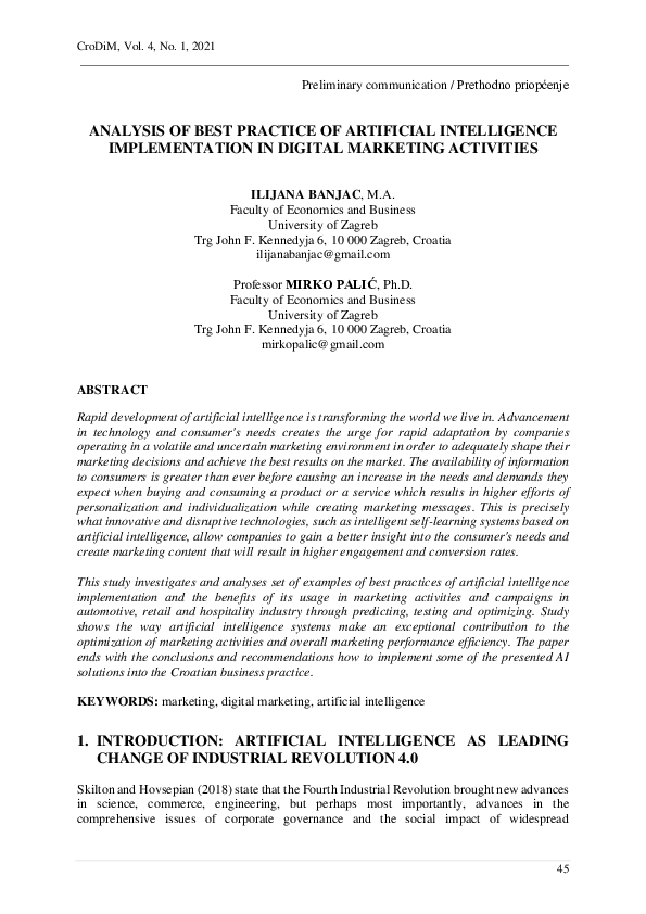 (PDF) Analysis of Best Practice of Artificial Intelligence Implementation in Digital Marketing ...