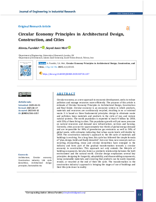 (PDF) Circular Economy Principles in Architectural Design, Construction, and Cities