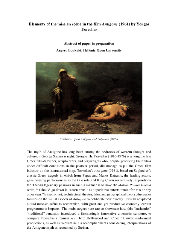(PDF) Elements of the mise en scène in the film Antigone (1961) by ...