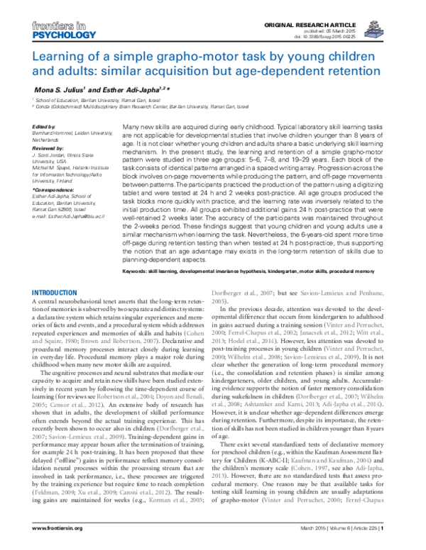 (PDF) Learning of a simple grapho-motor task by young children and ...