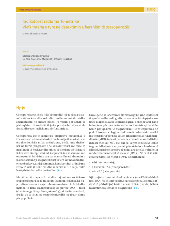(PDF) Indikatorët radiomorfometrikë - Vlefshmëria e tyre në detektimin ...