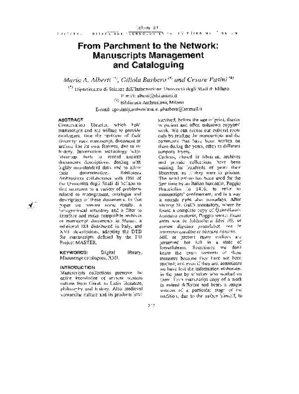 (PDF) From Parchment to the Network: Manuscripts Management