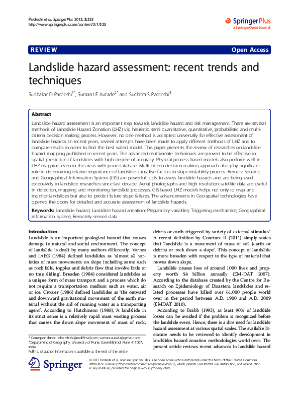 (PDF) Landslide hazard assessment: recent trends and techniques