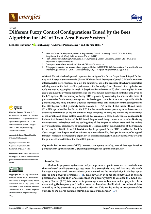 (PDF) Different Fuzzy Control Configurations Tuned by the Bees Algorithm for LFC of Two-Area ...