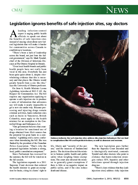 (PDF) Legislation ignores benefits of safe injection sites, say doctors