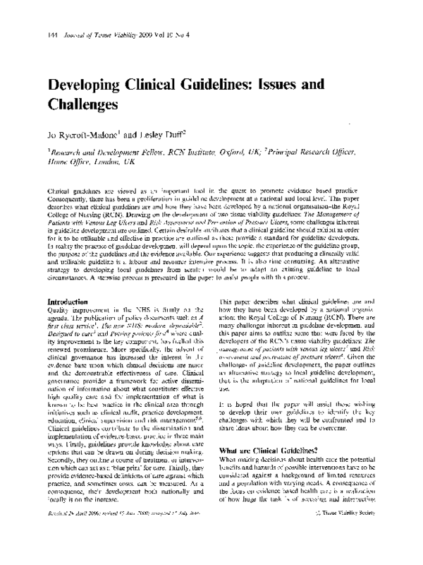 (PDF) Developing Clinical Guidelines: Issues and Challenges
