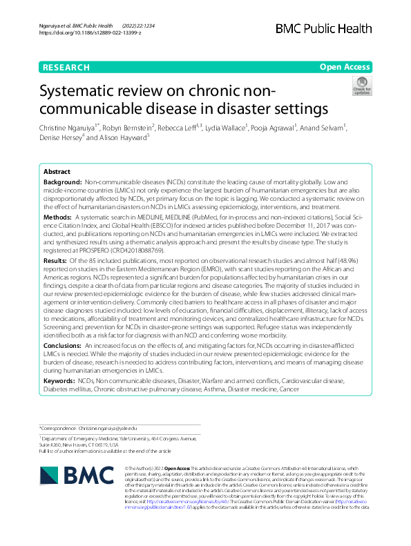 (PDF) Systematic review on chronic non-communicable disease in disaster ...