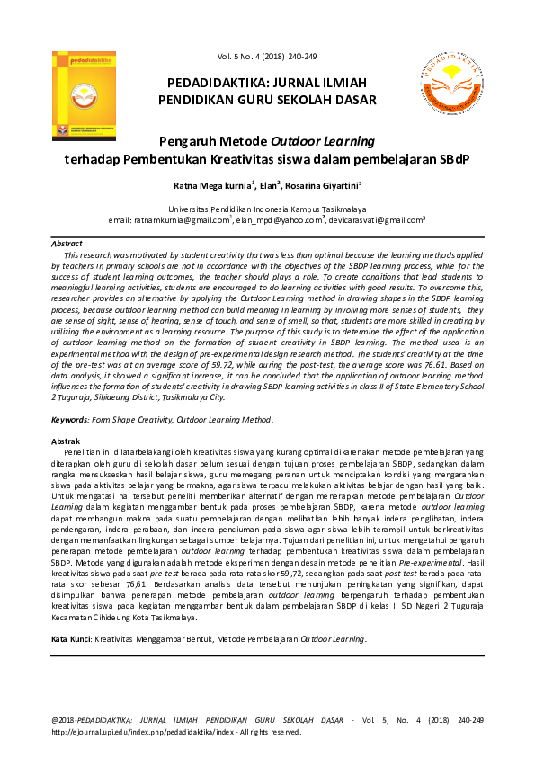 (PDF) Pengaruh Metode Outdoor Learning terhadap Pembentukan Kreativitas siswa dalam pembelajaran ...