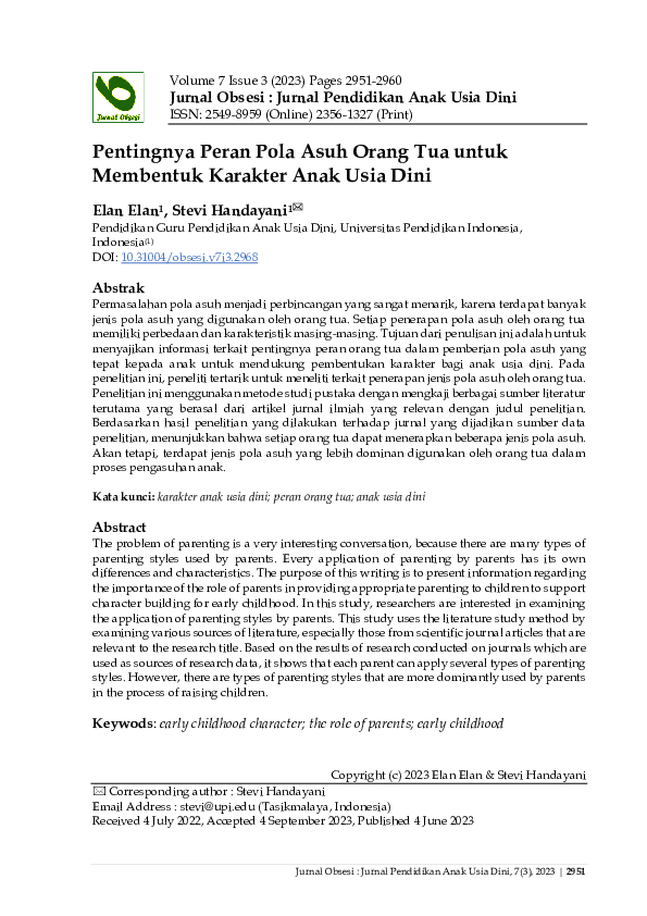 (PDF) Pentingnya Peran Pola Asuh Orang Tua untuk Membentuk Karakter ...